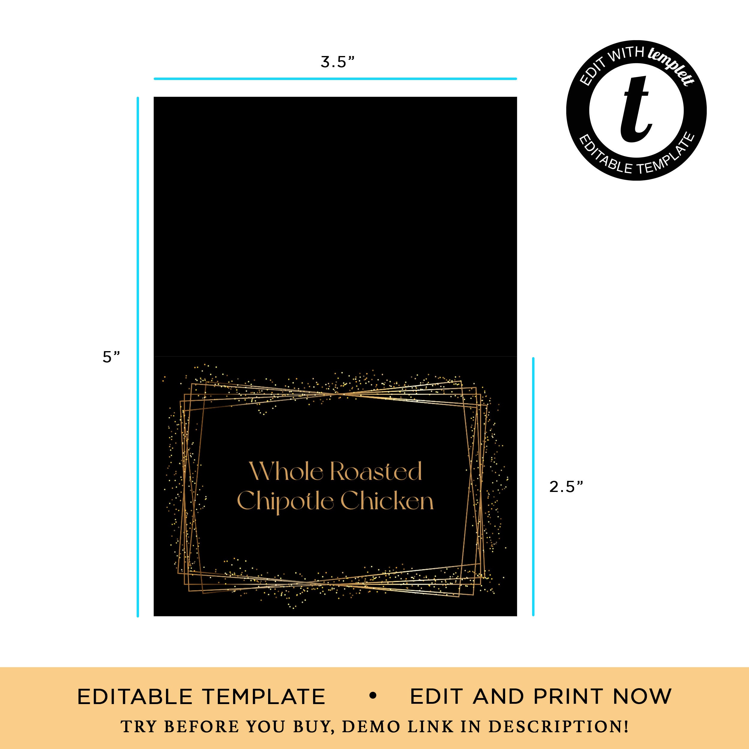Editable Buffet Card Template, Printable Food Label, Luxury Gold ...