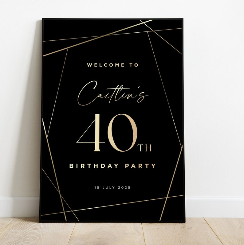 Editable Luxury Any Age Birthday Welcome Sign Black Gold - Etsy