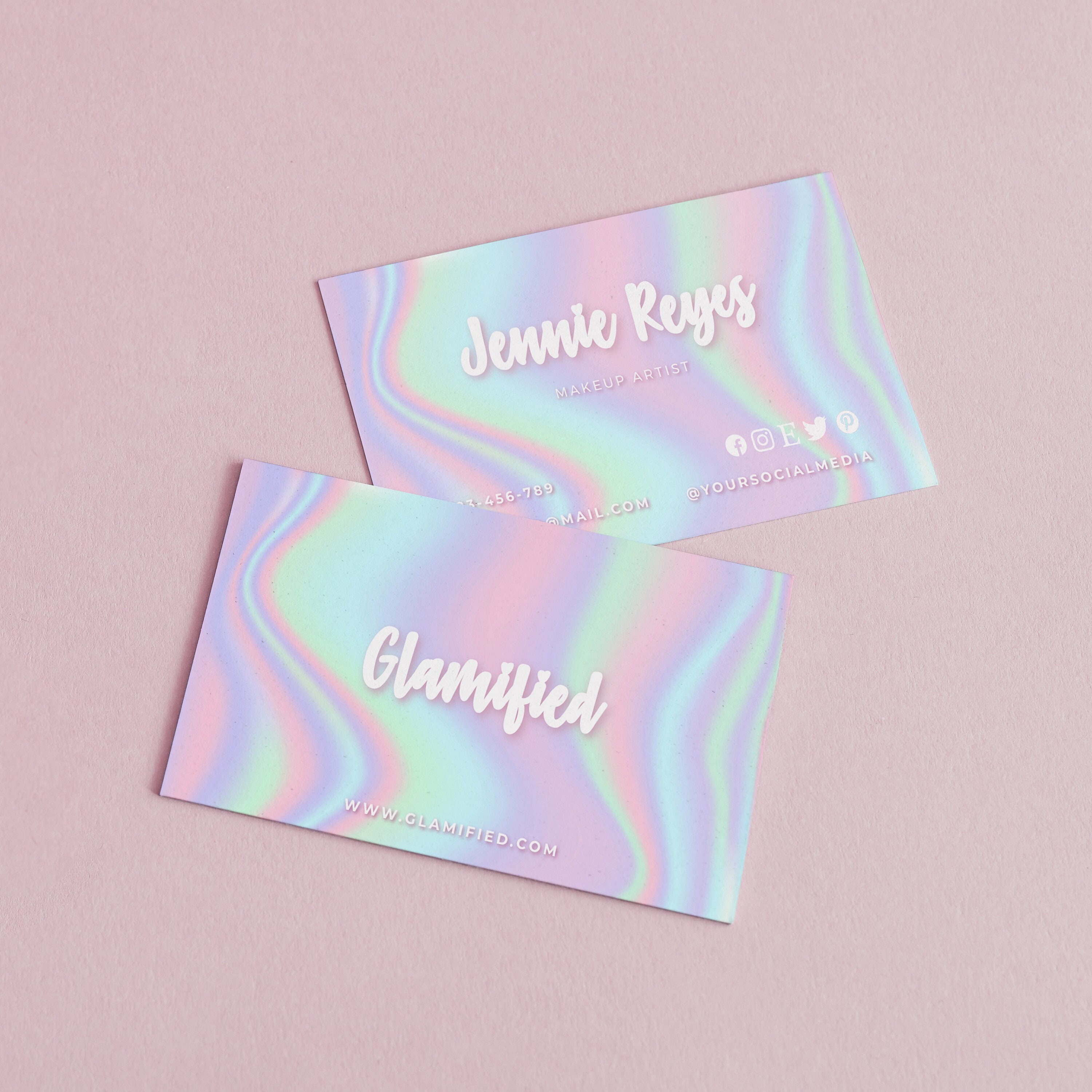 Holographic Rainbow Cotton Candy Editable Business Name Card Template ...