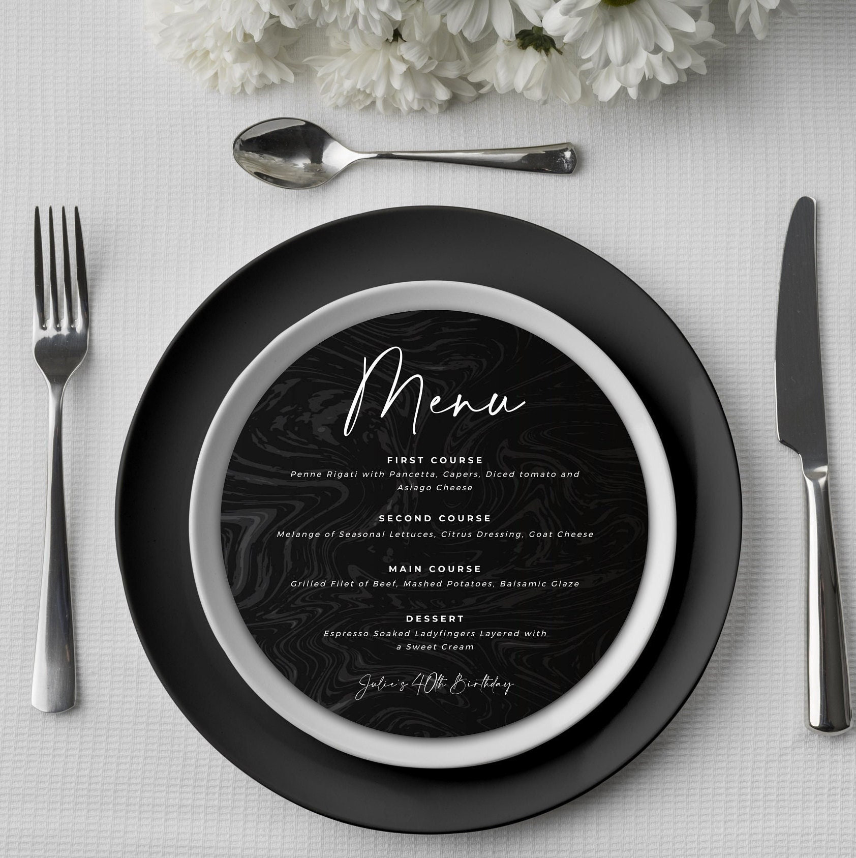Black Marble Round Menu Editable Template, Modern Minimalist Menu ...