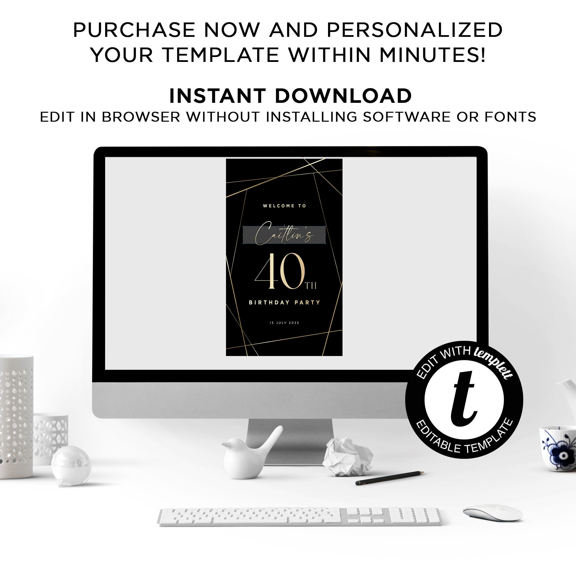 Editable Luxury Any Age Birthday Welcome Sign Black Gold - Etsy