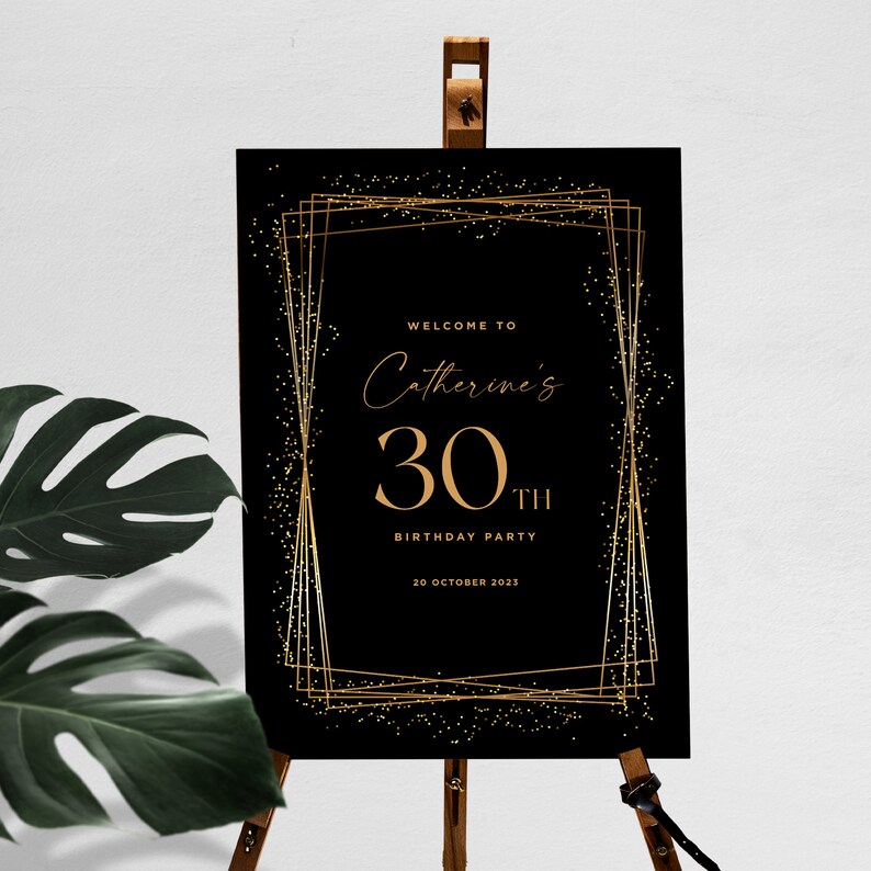 Editable Birthday Any Age Birthday Welcome Sign Black Gold - Etsy