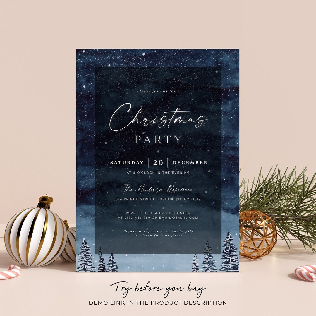 Editable Winter Christmas Party Invitation, Rustic Christmas Party ...