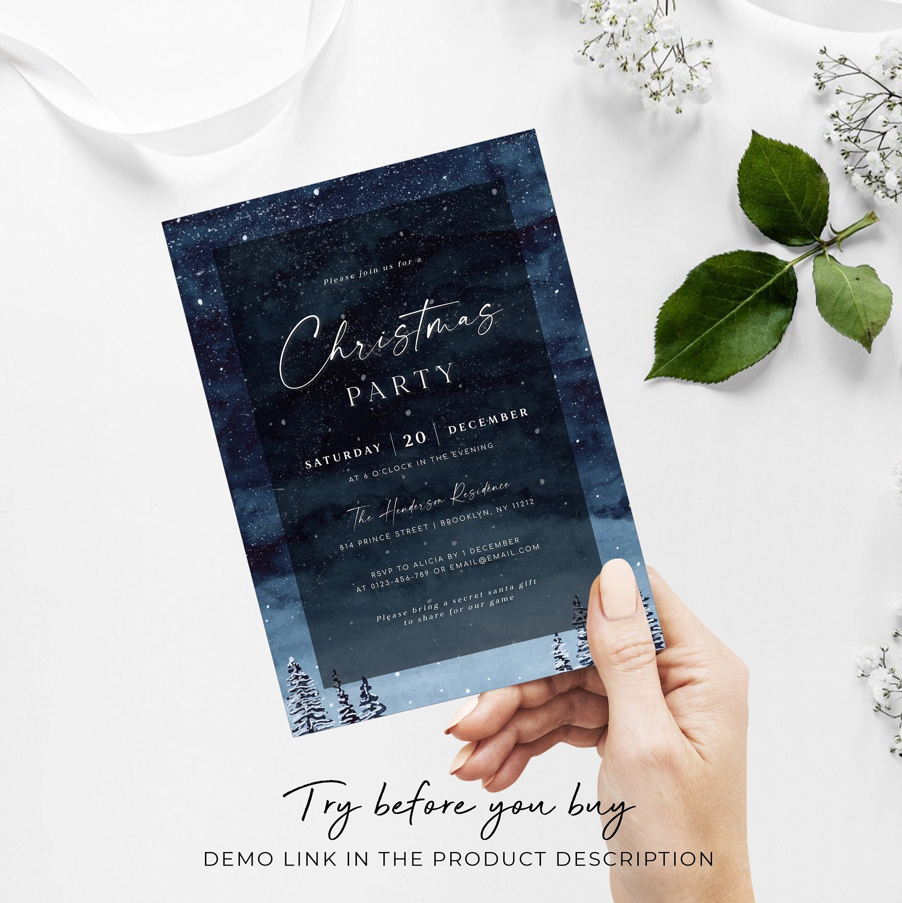 Editable Winter Christmas Party Invitation, Rustic Christmas Party ...