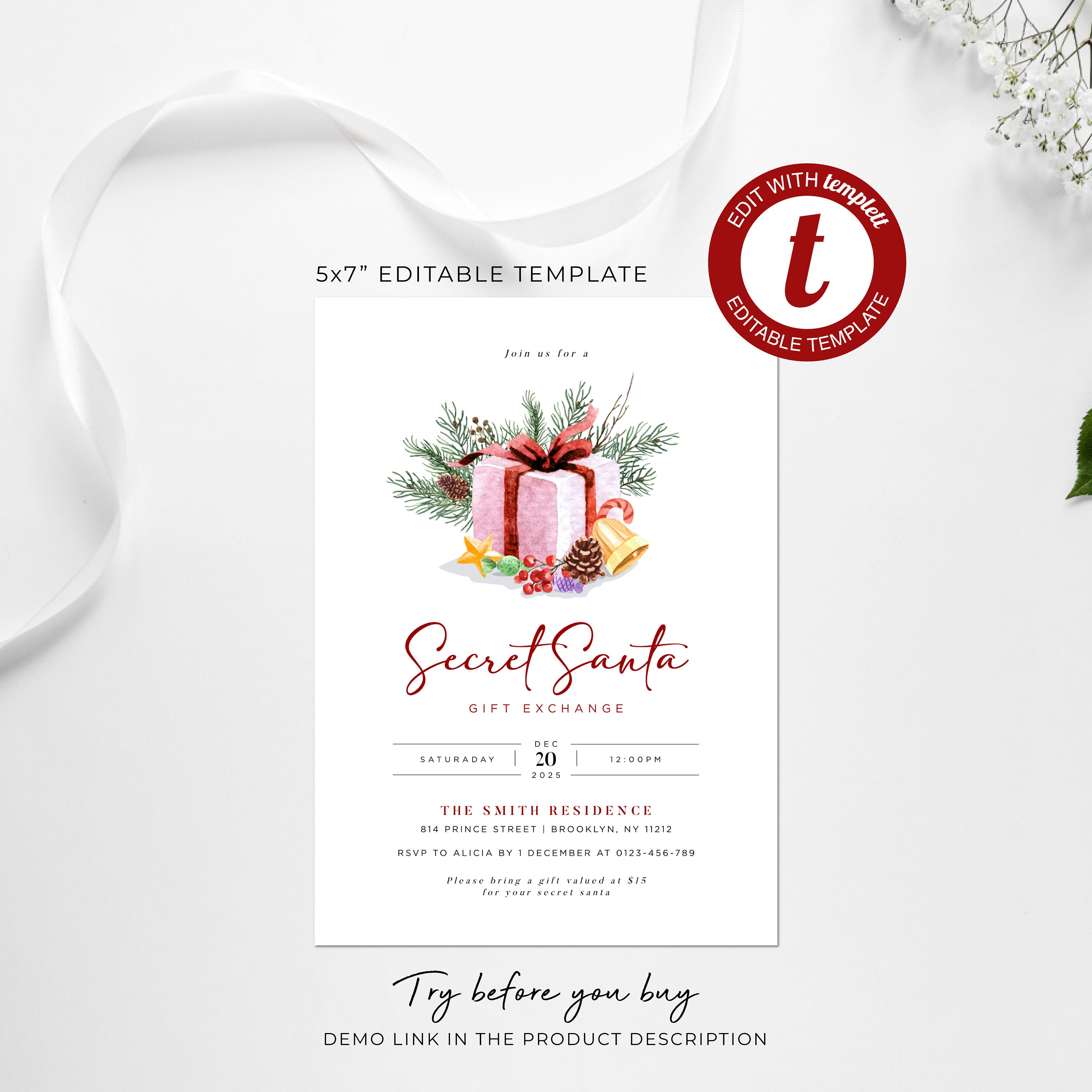 Editable Secret Santa Gift Exchange Invitation (Instant Download) - Etsy