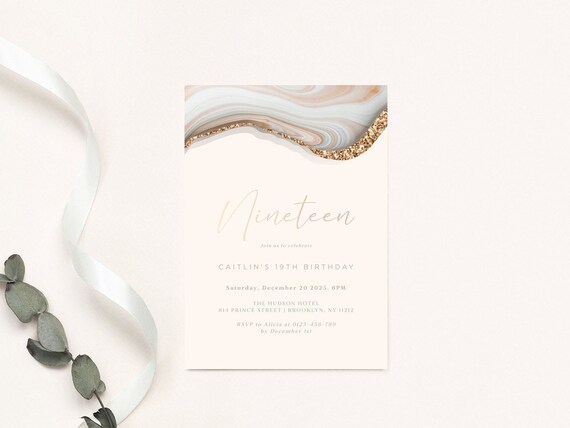 Editable Pink Marble Any Age Birthday Party Invitation Luxury - Etsy