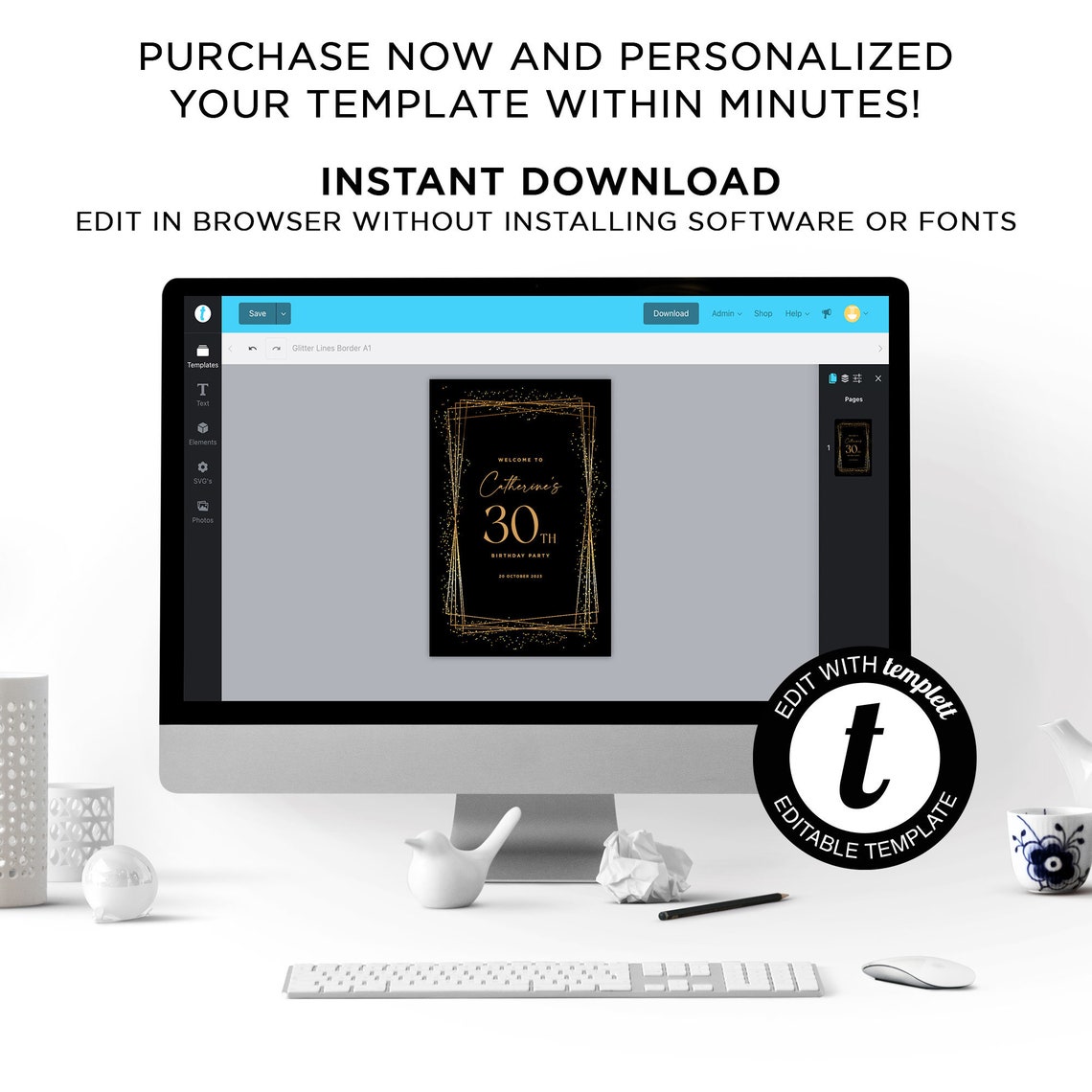 Editable Birthday Any Age Birthday Welcome Sign Black Gold - Etsy