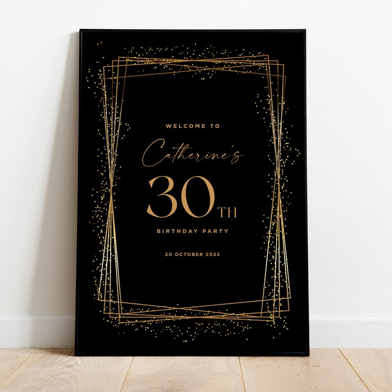 Editable Birthday Any Age Birthday Welcome Sign Black Gold - Etsy