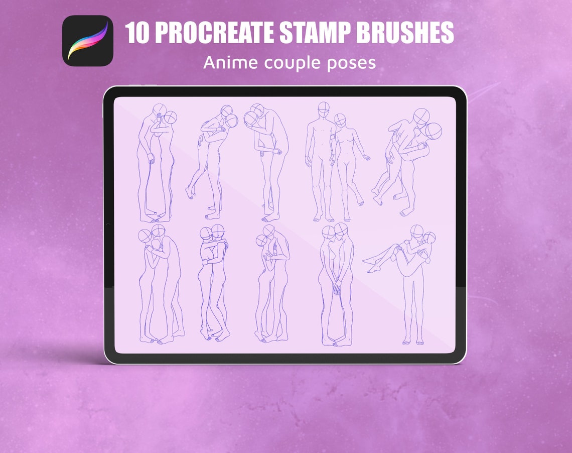10 Anime Manga Couples Poses Procreate Brush Stamps Pack Digital ...