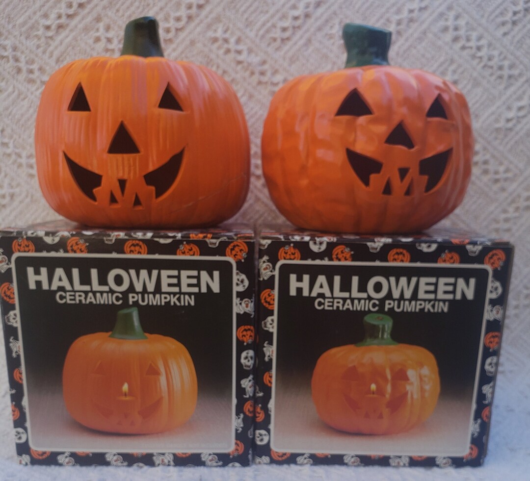 Vintage Ceramic Halloween Pumpkin/jack O Lantern Luminary Set of 2 - Etsy
