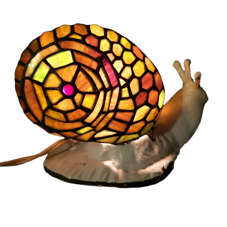 Vintage Tiffany Style Stained Glass Metal Snail Table Lamp | Etsy