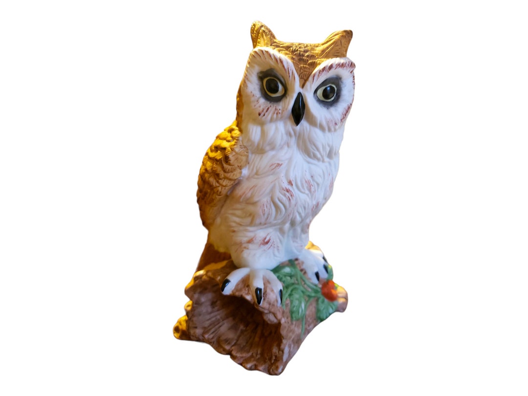 Vintage Porcelain Horned Owl on Stump Figure - Etsy