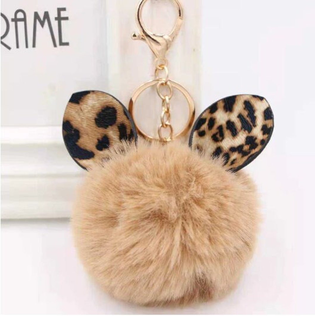 Bunny Keychain, Pompom Keychain, Puff Ball Keychain, Animal Print ...