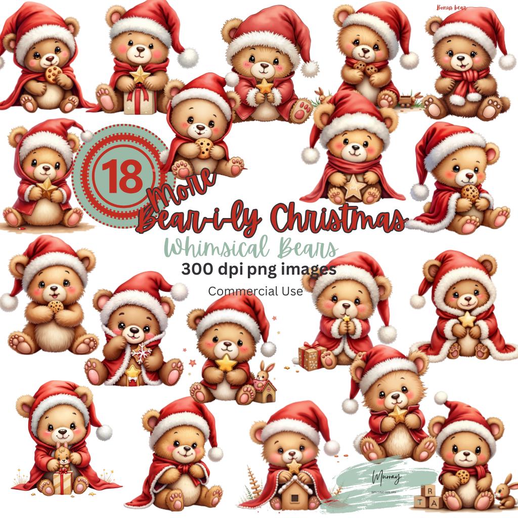 More Bear-i-ly Christmas Clipart Bundle – 18 Whimsical Holiday Bears ...