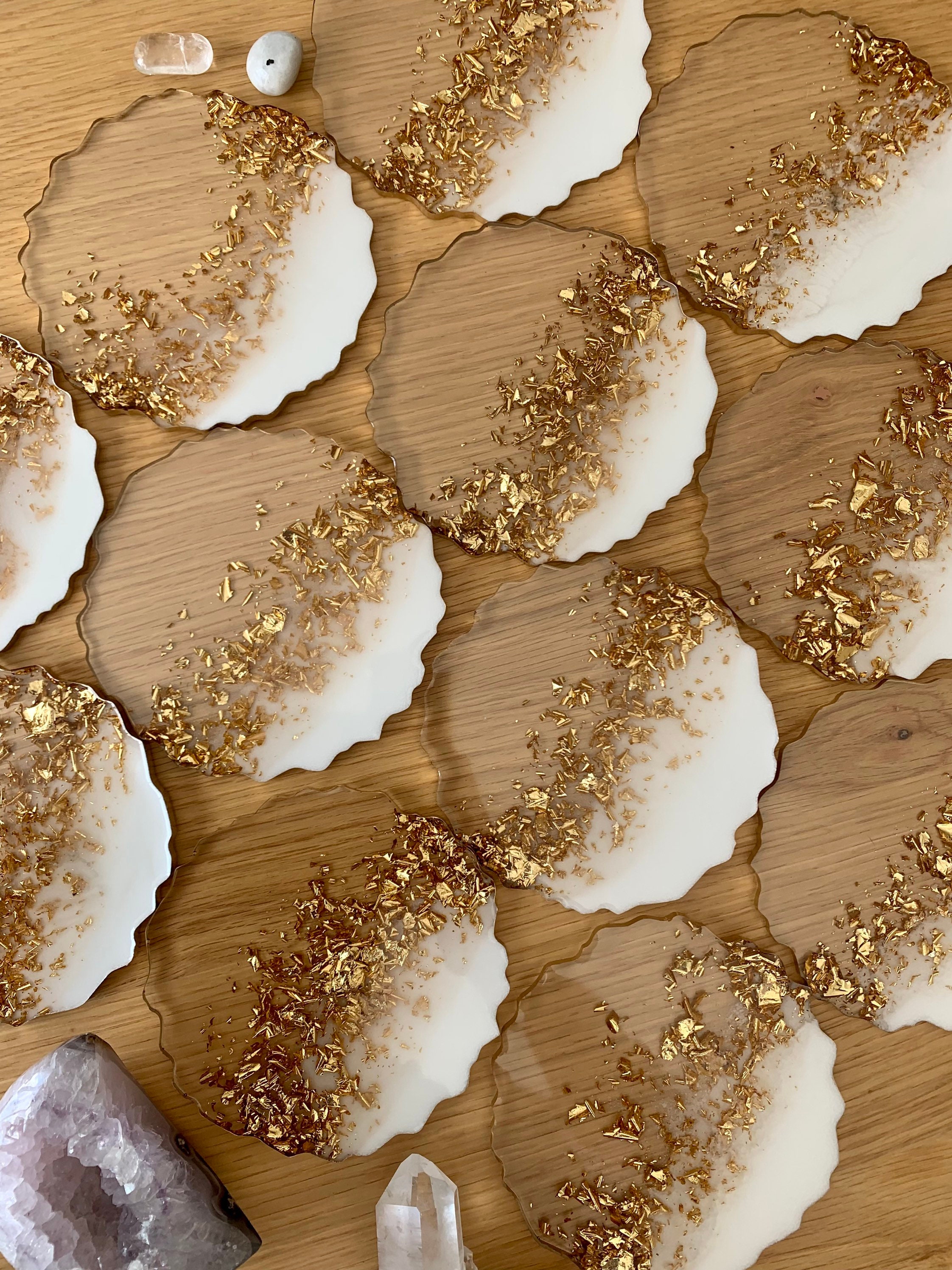 Coasters in White and Gold Epoxy Resin and With Gold Borders - Etsy