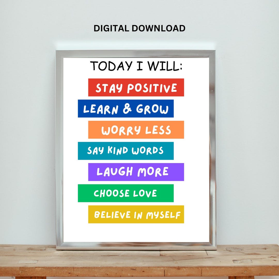 Kids Printable Art Today I Will, Positive Quote Print, Kids Wall Art ...