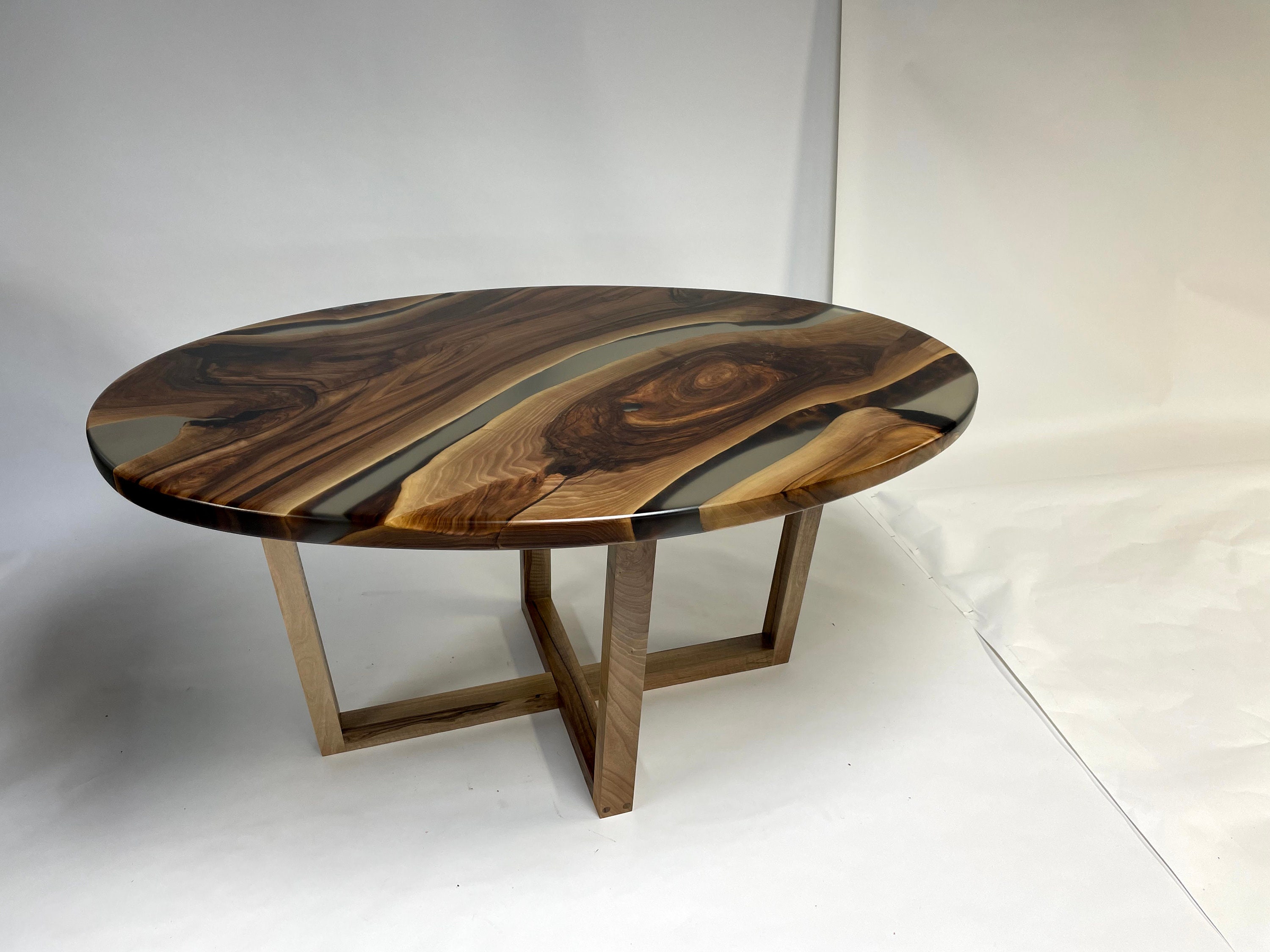 Handmade Walnut Wood Epoxy Resin Dining Oval Table. Ready for Sale FREE ...