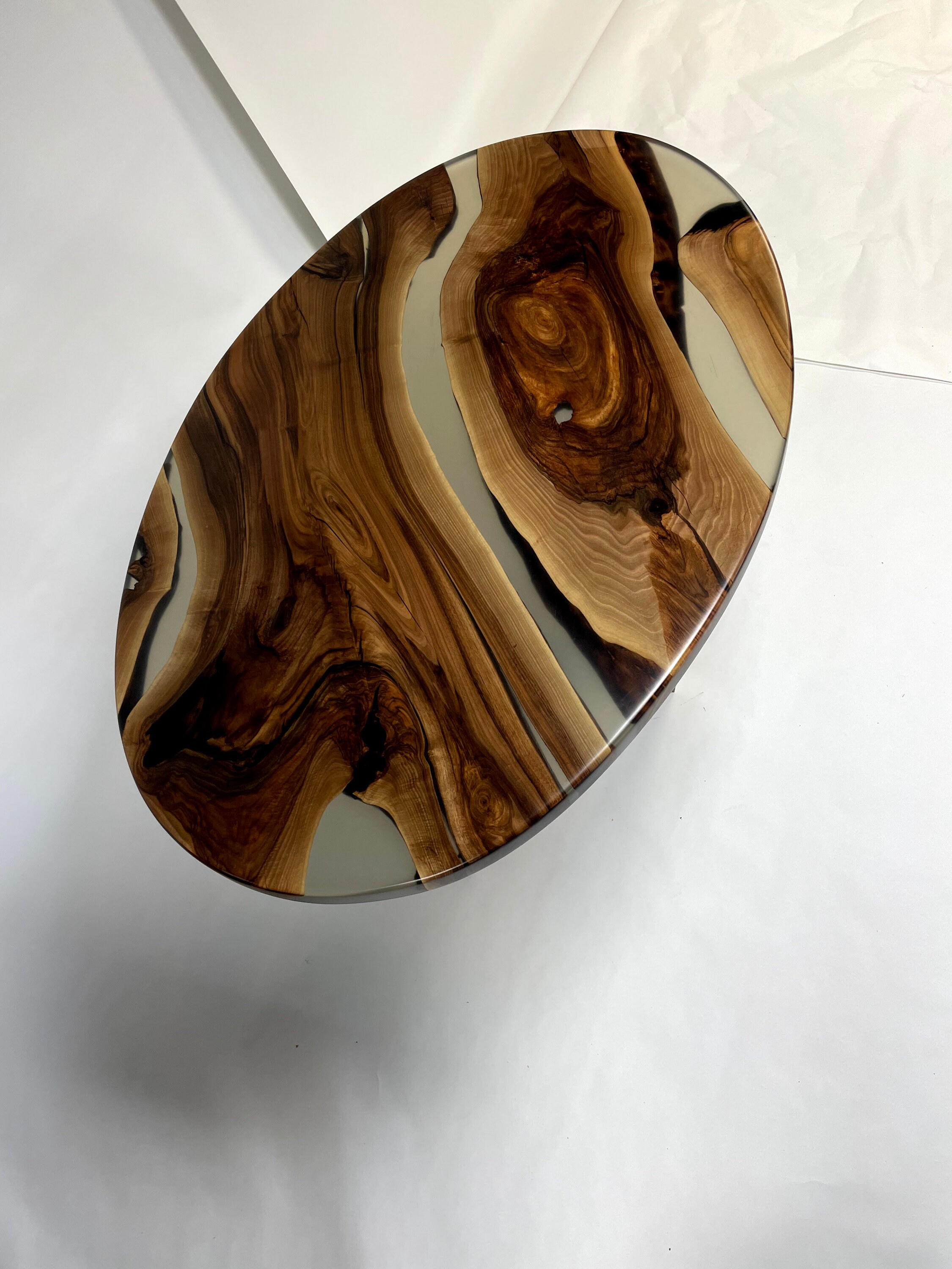 Handmade Walnut Wood Epoxy Resin Dining Oval Table. Ready for Sale FREE ...
