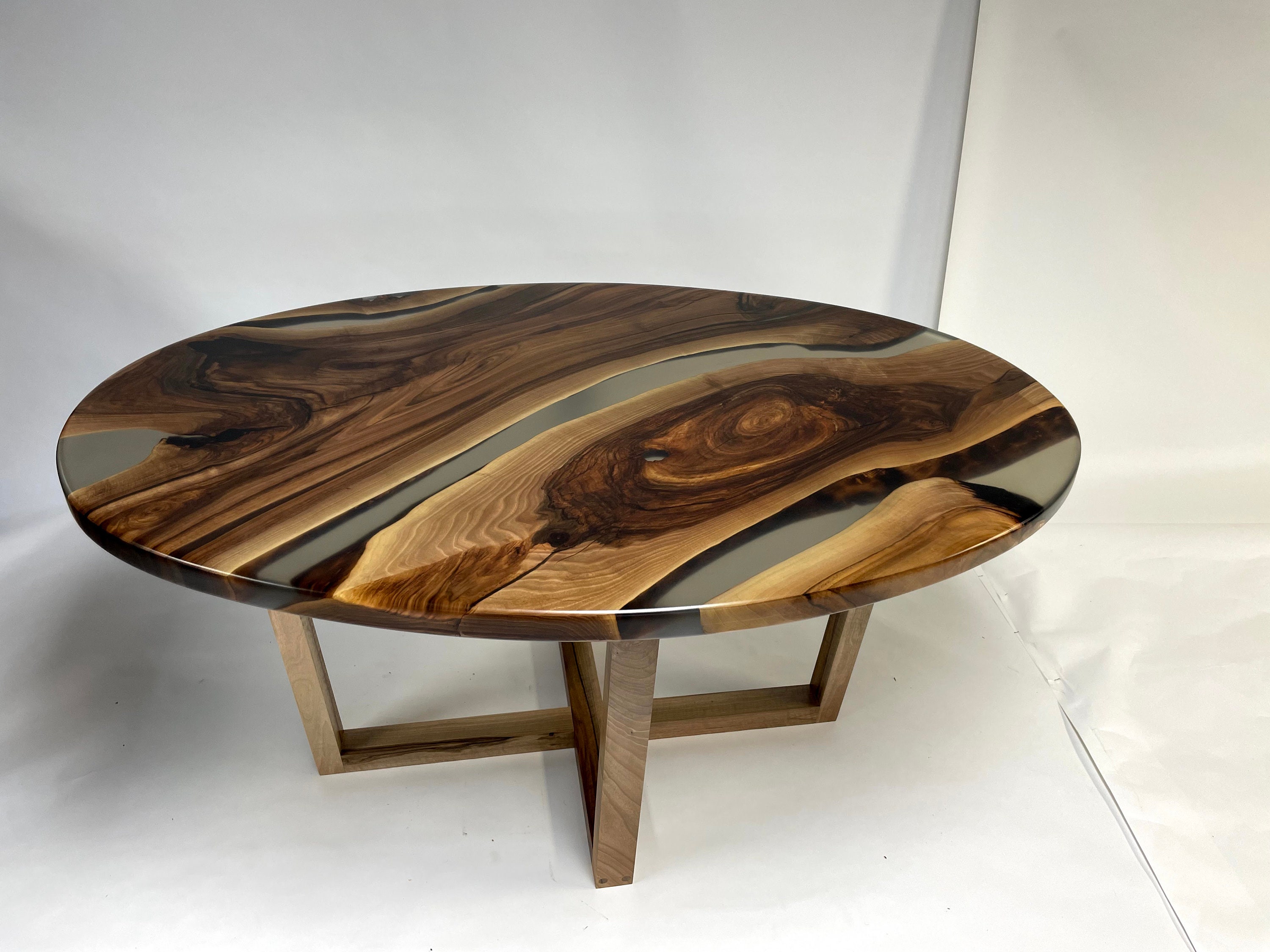 Handmade Walnut Wood Epoxy Resin Dining Oval Table. Ready for Sale FREE ...