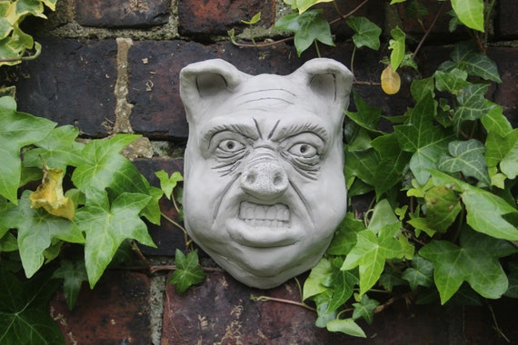 Angry PIG Gargoyle With Dentures. Garden Wall Ornament Hanging | Etsy