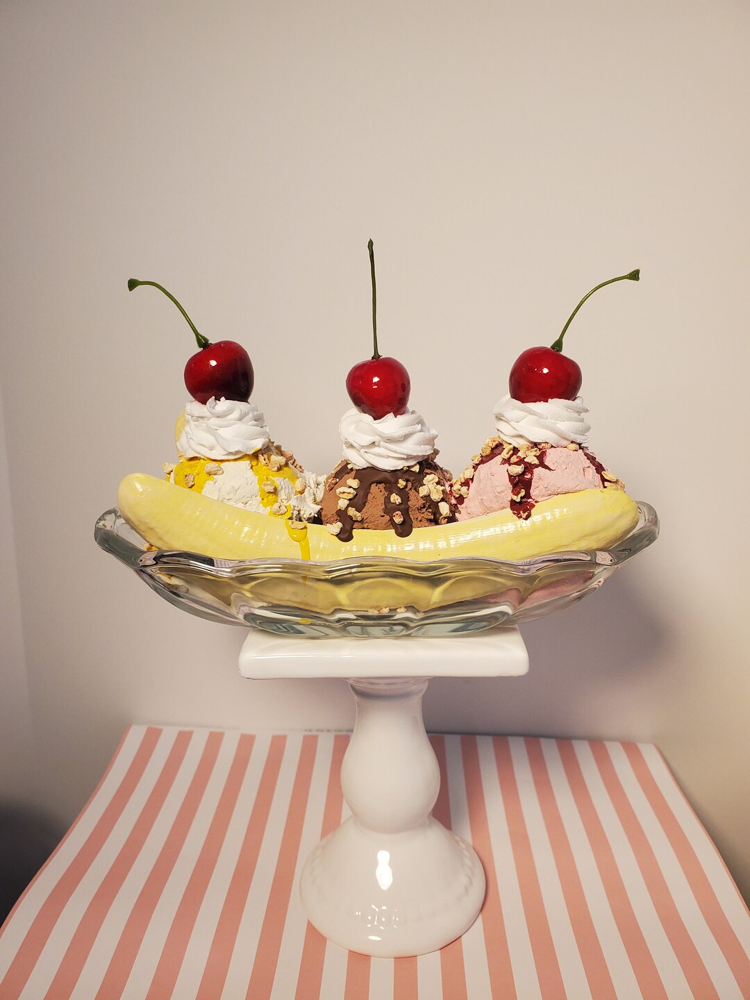 Fake Banana Split, Faux Ice Cream, Tiered Tray Decor, Vintage Banana ...