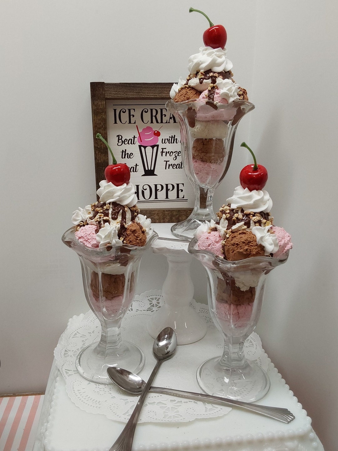 Fake Hot Fudge Sundae Neapolitan Sundae Ice Cream Bar Décor Summer ...