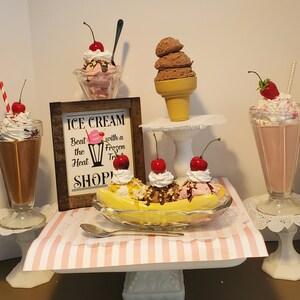 Fake Banana Split, Faux Ice Cream, Tiered Tray Decor, Vintage Banana ...