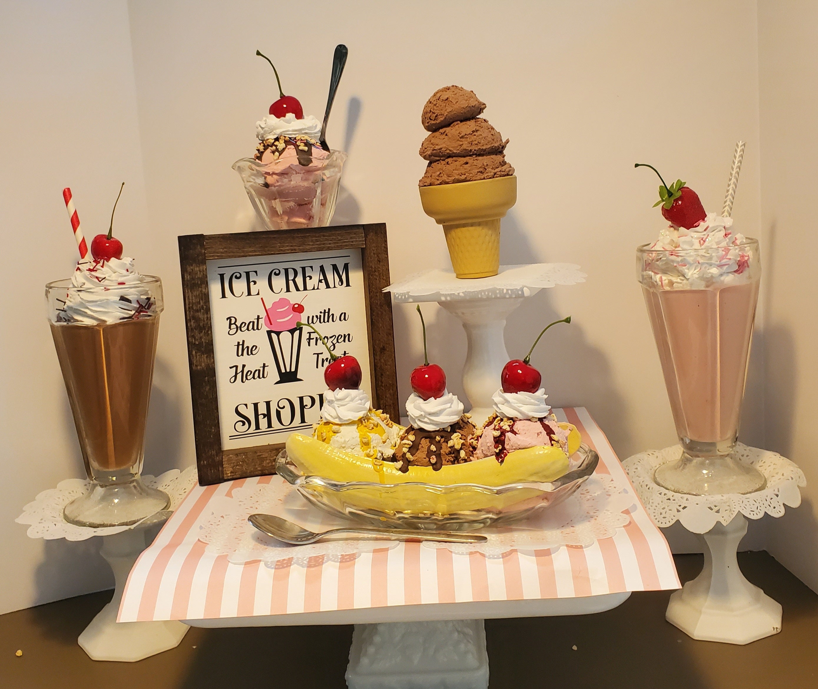 Fake Banana Split Faux Ice Cream Tiered Tray Decor Vintage Etsy