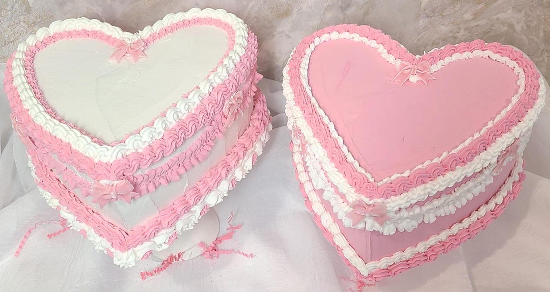 Fake Valentines cake Pink and white heart cake Valentines Day photo ...