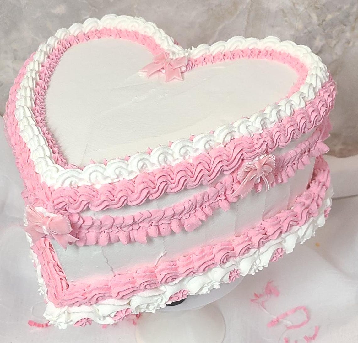 Fake Valentines cake Pink and white heart cake Valentines Day photo ...