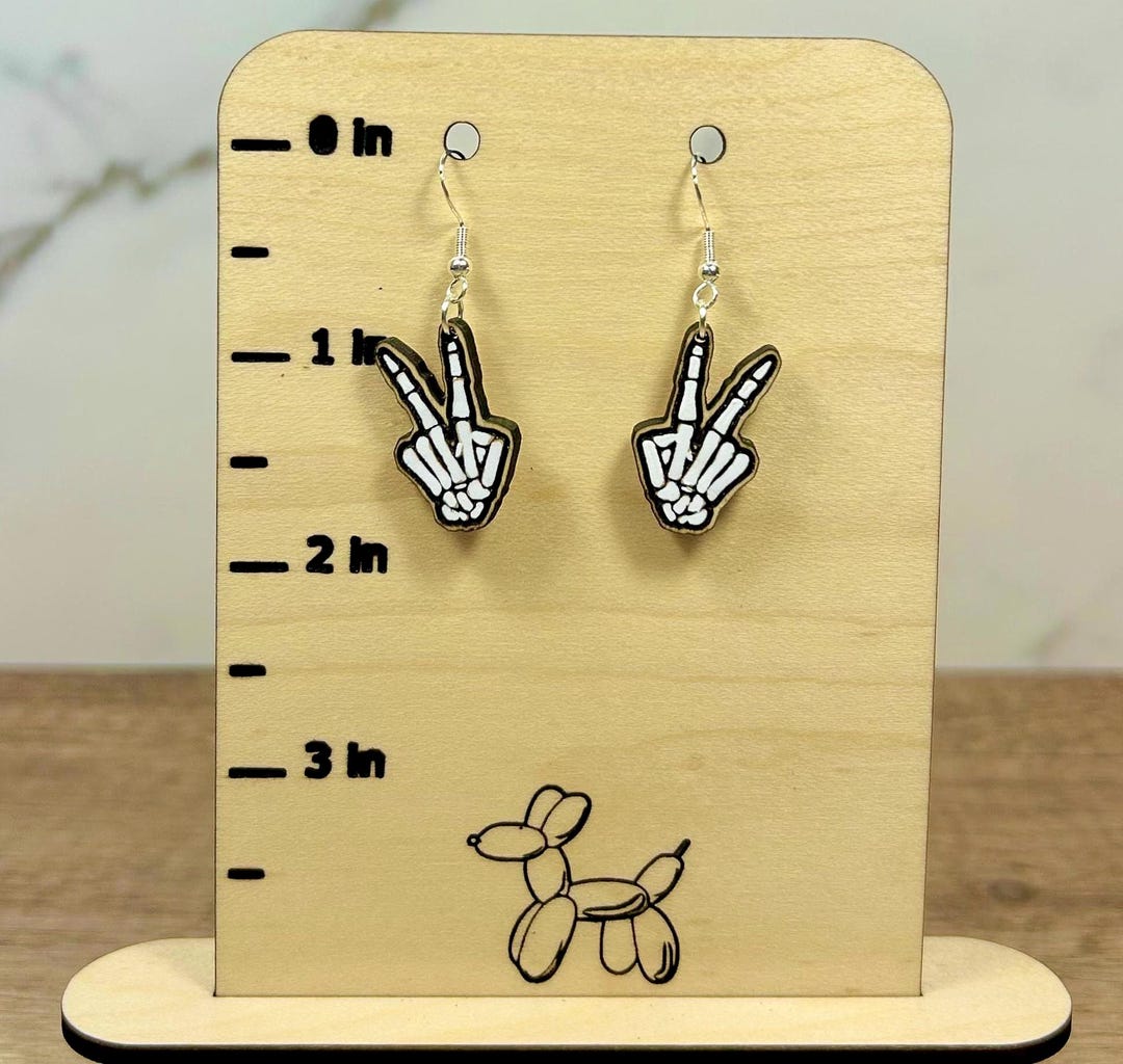Skeleton Peace Wave Hand Painted Wood Dangle Earrings - Etsy