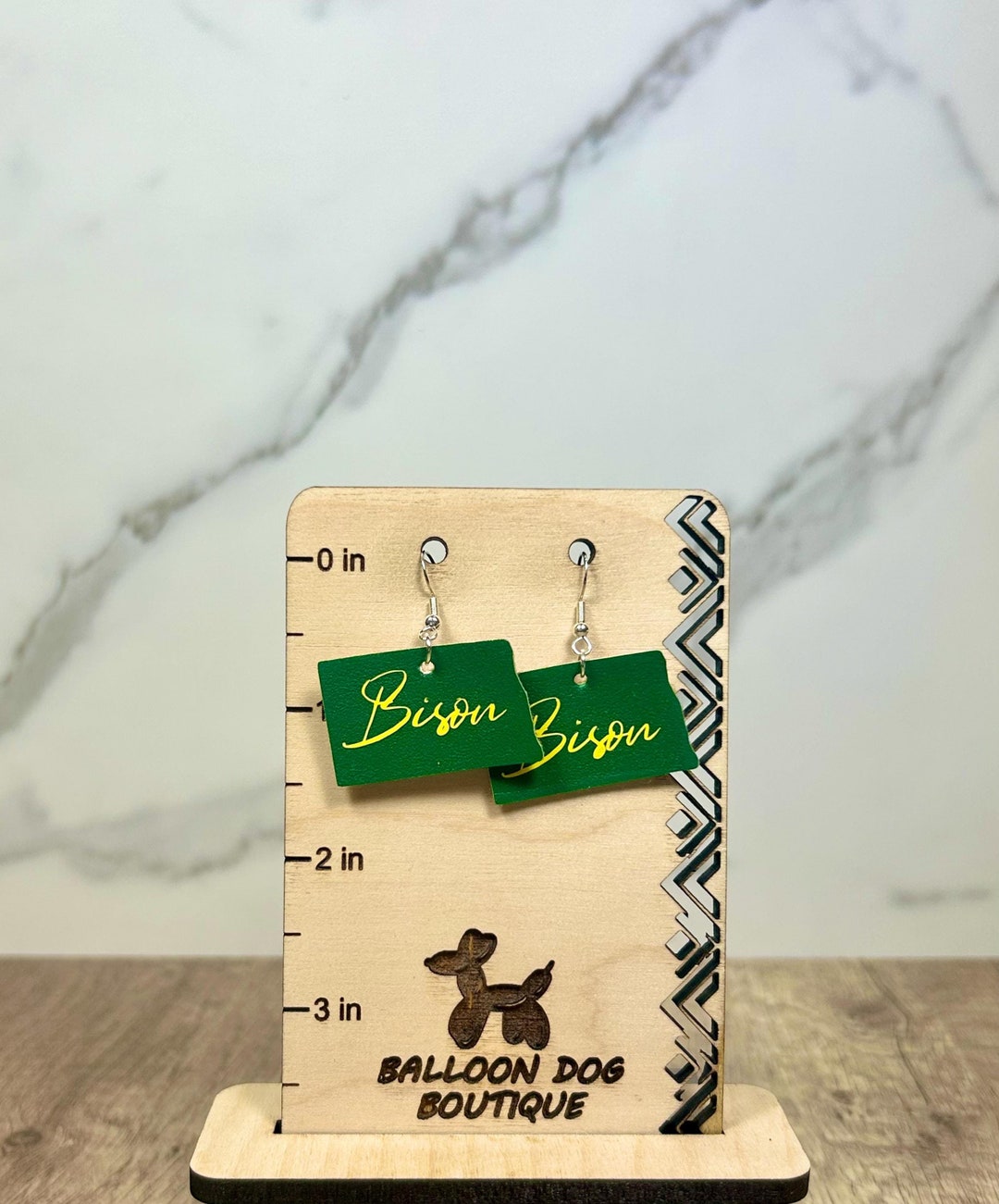 Green North Dakota State With Bison Script Faux Leather Dangle Earrings ...