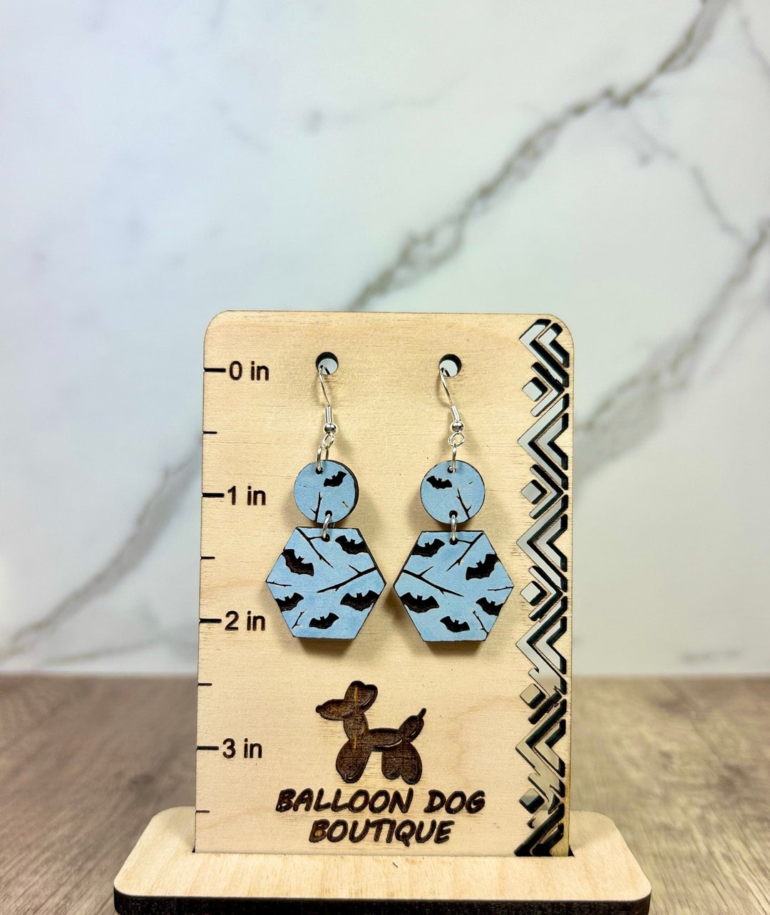 Stacked Gray Bats Hand Painted Wood Dangle Earrings - Etsy