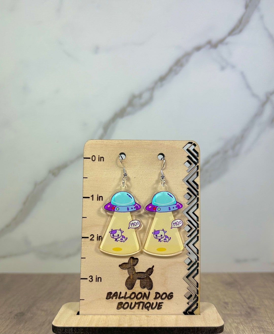 UFO Alien Abduction of Cow Moo Acrylic Dangle Earrings - Etsy