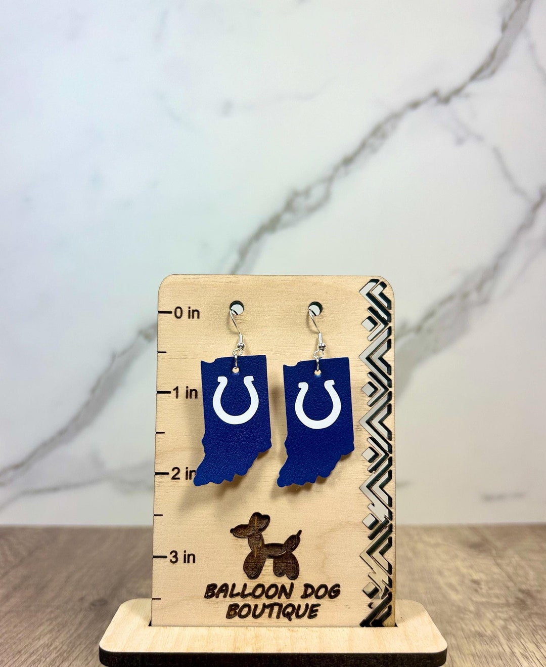 Blue Indy State Shape With White Horseshoe Faux Leather Dangle Earrings ...