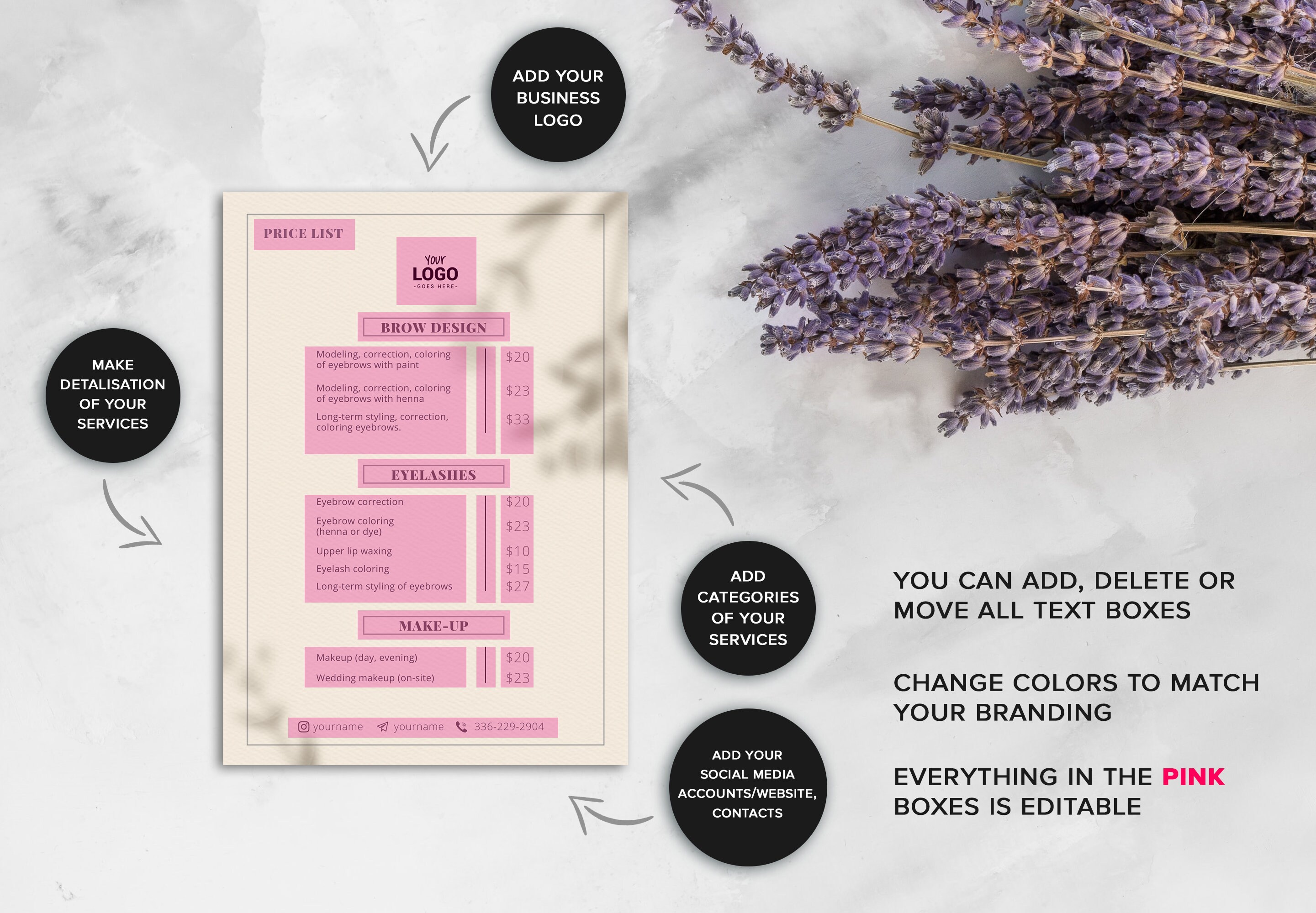 Price List Design Template, Beauty Price List, Digital Pricing Menu ...