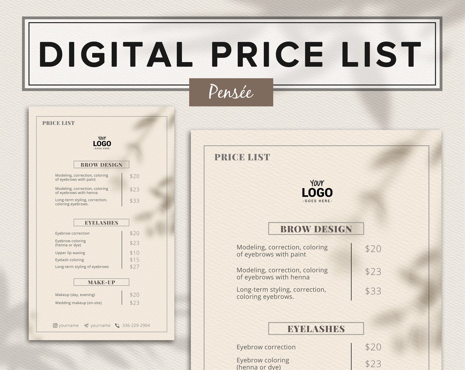 Price List Design Template, Beauty Price List, Digital Pricing Menu ...