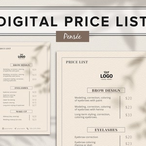 Price List Design Template, Beauty Price List, Digital Pricing Menu ...