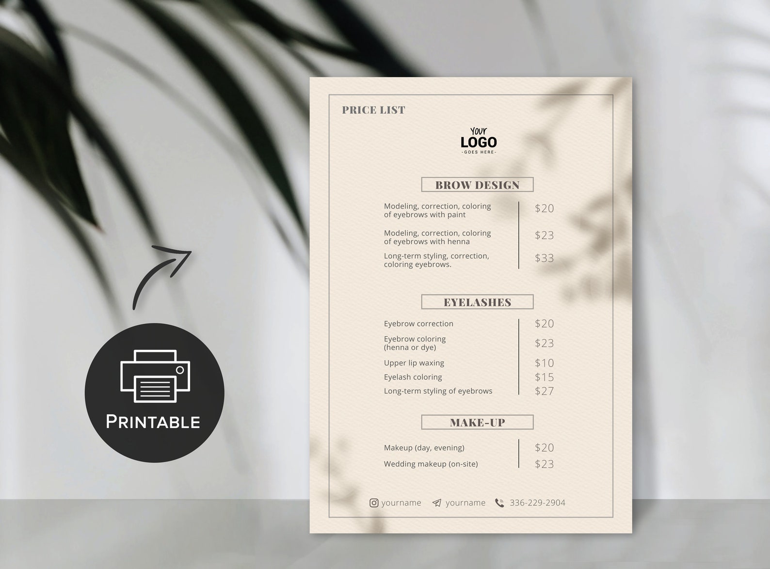 Price List Design Template, Beauty Price List, Digital Pricing Menu ...