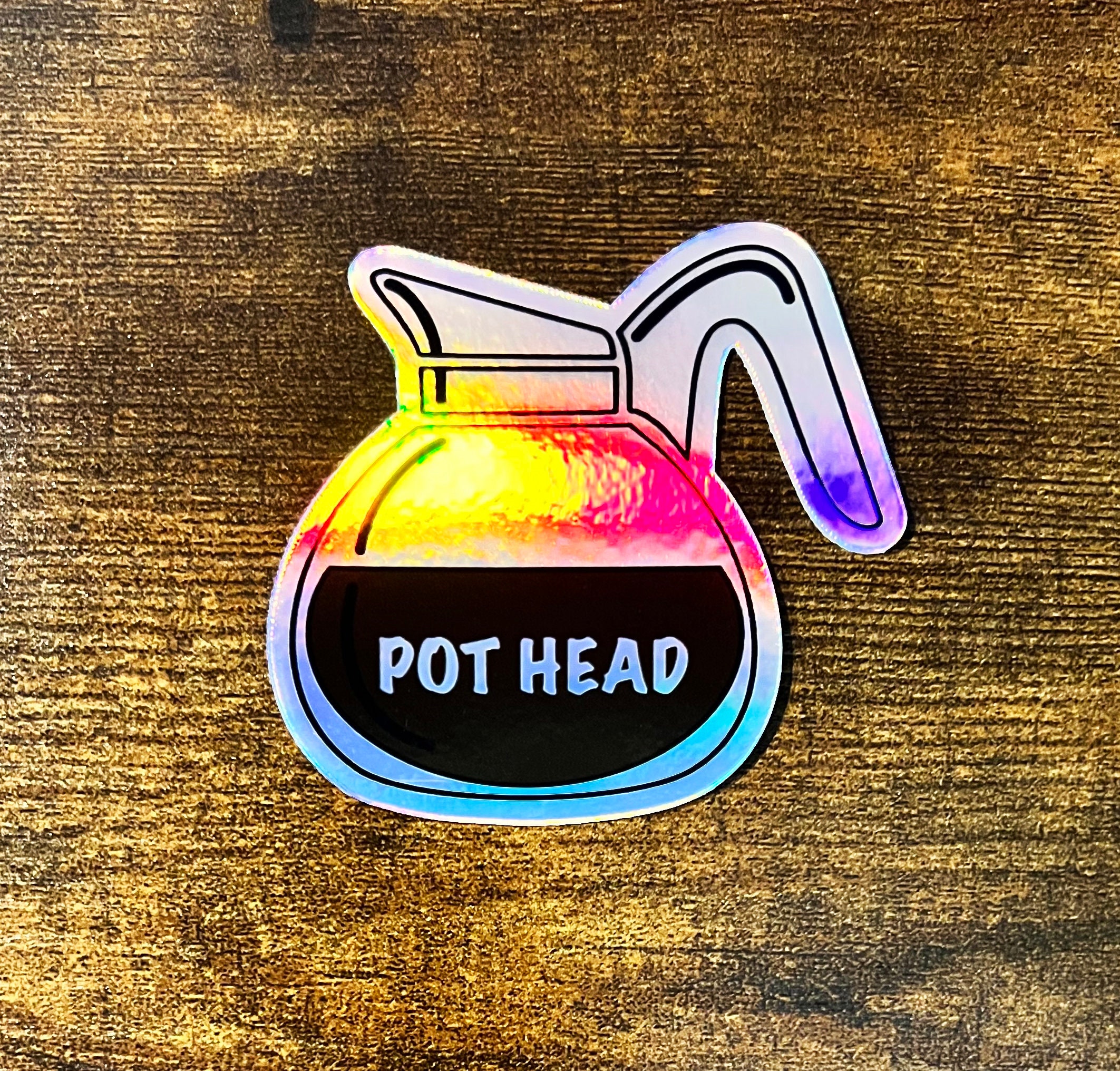 Holographic Pot Head Vinyl Sticker, Coffee Sticker, Coffee Pot Sticker ...