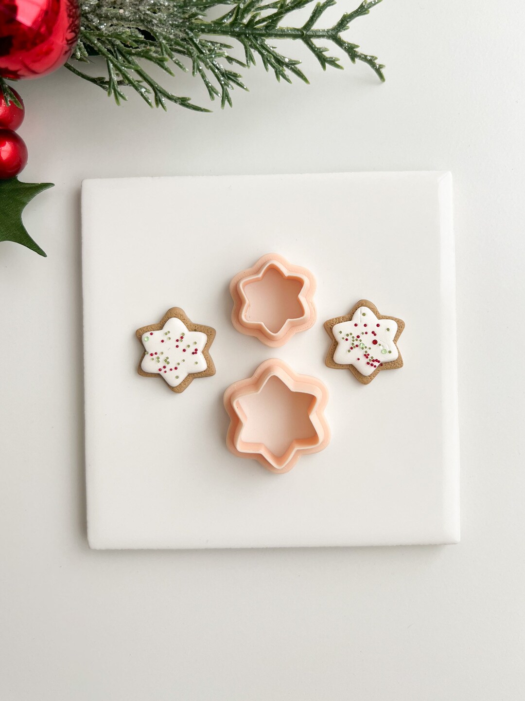 Star Sugar Cookie set of 2 Frosted Star Embossed Holiday Polymer Clay ...
