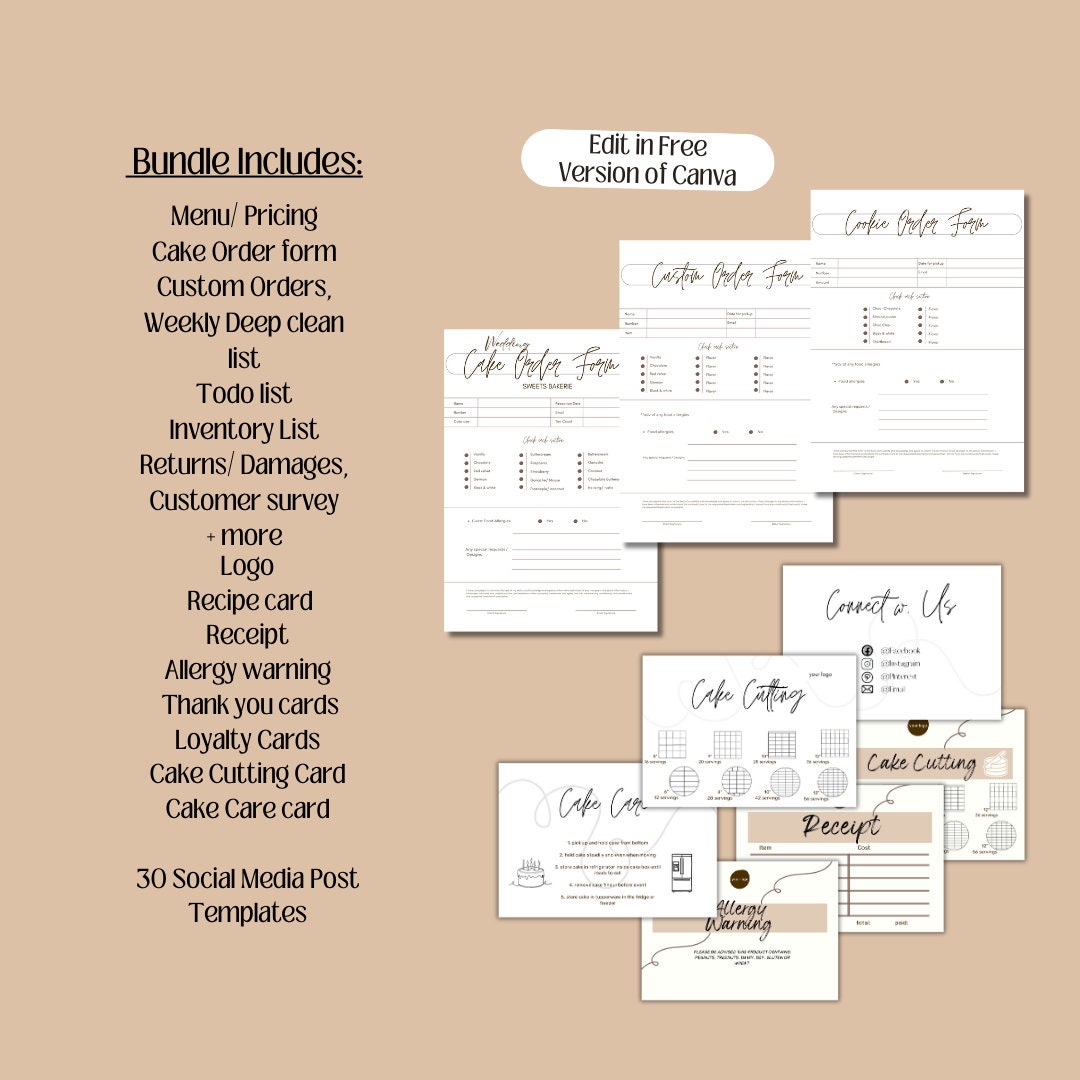Bakery Business Bundle Bakery Order Forms Bakery Business Forms Cake ...