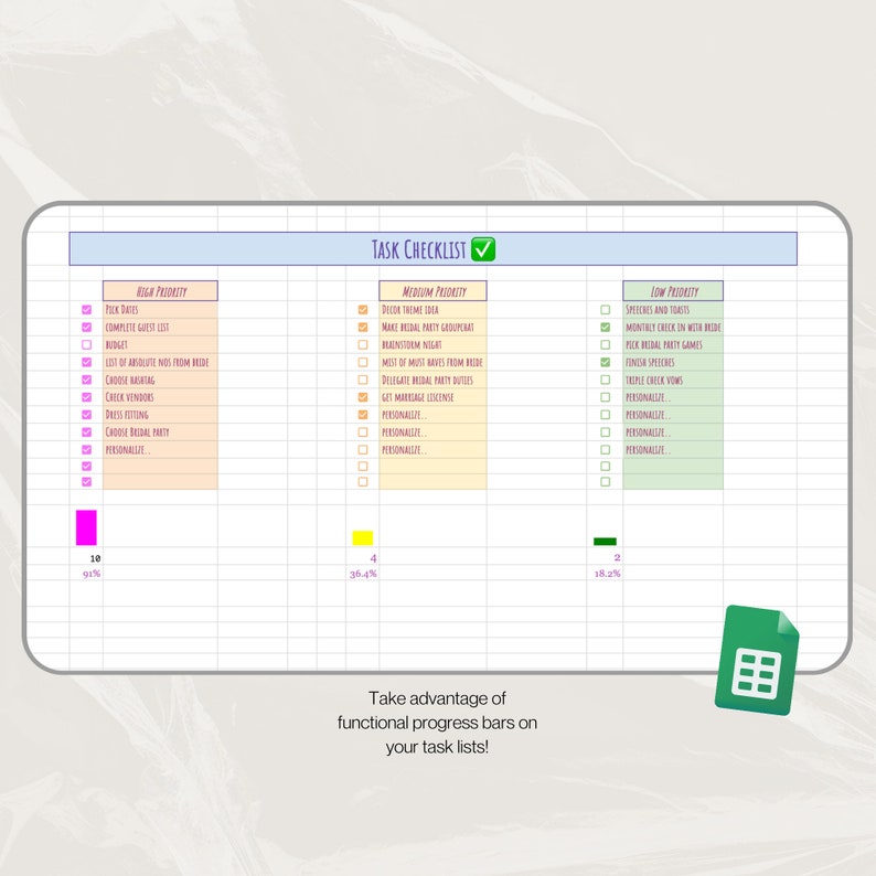 Wedding Google Spreadsheet Maid of Honor Google Sheets Bridal Party ...