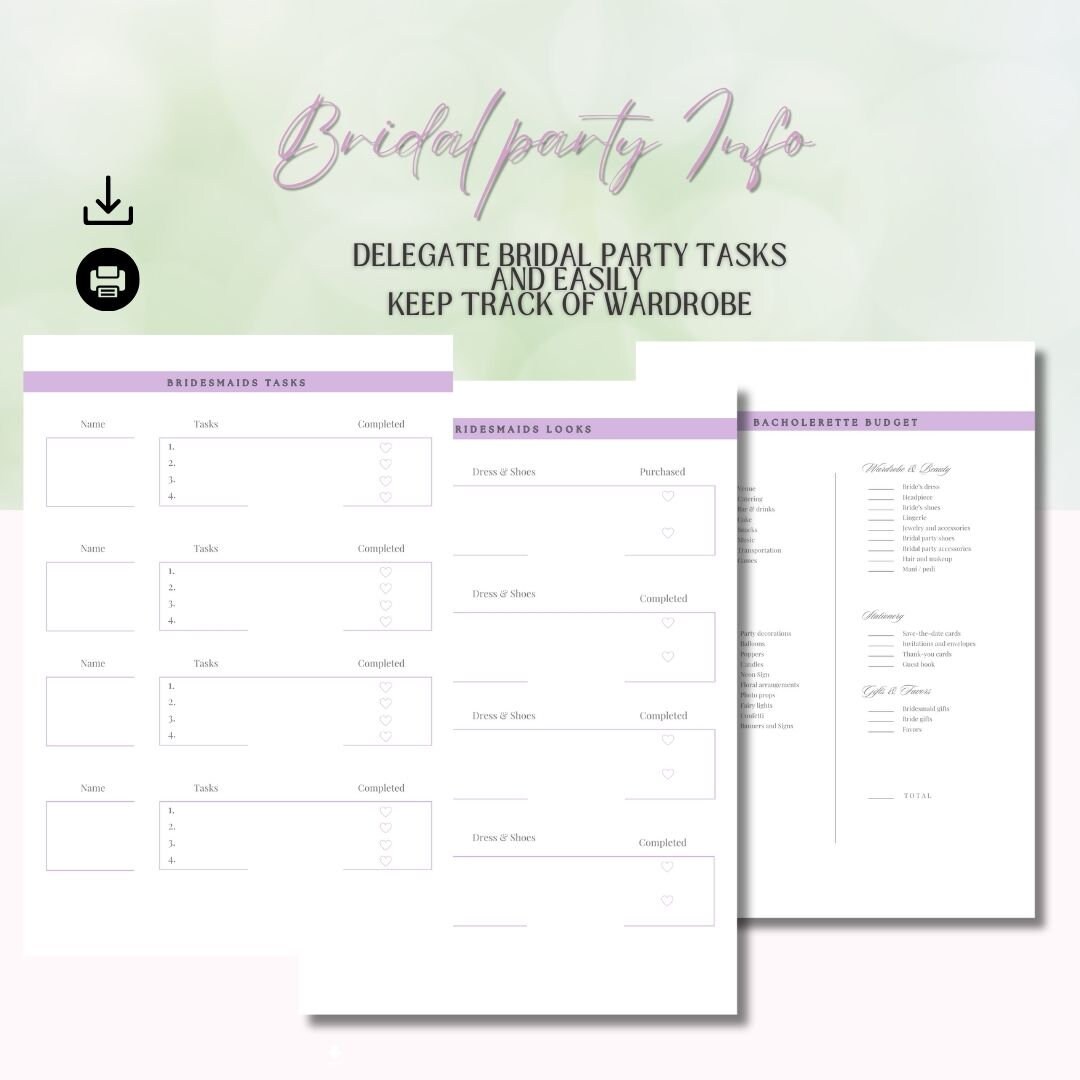 MOH Printable Planner to Do List MOH Digital Matron of Honor Planner ...