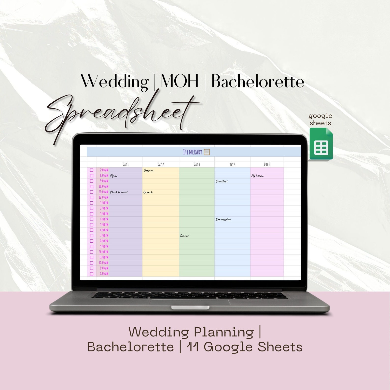 Wedding Google Spreadsheet Maid of Honor Google Sheets Bridal Party ...