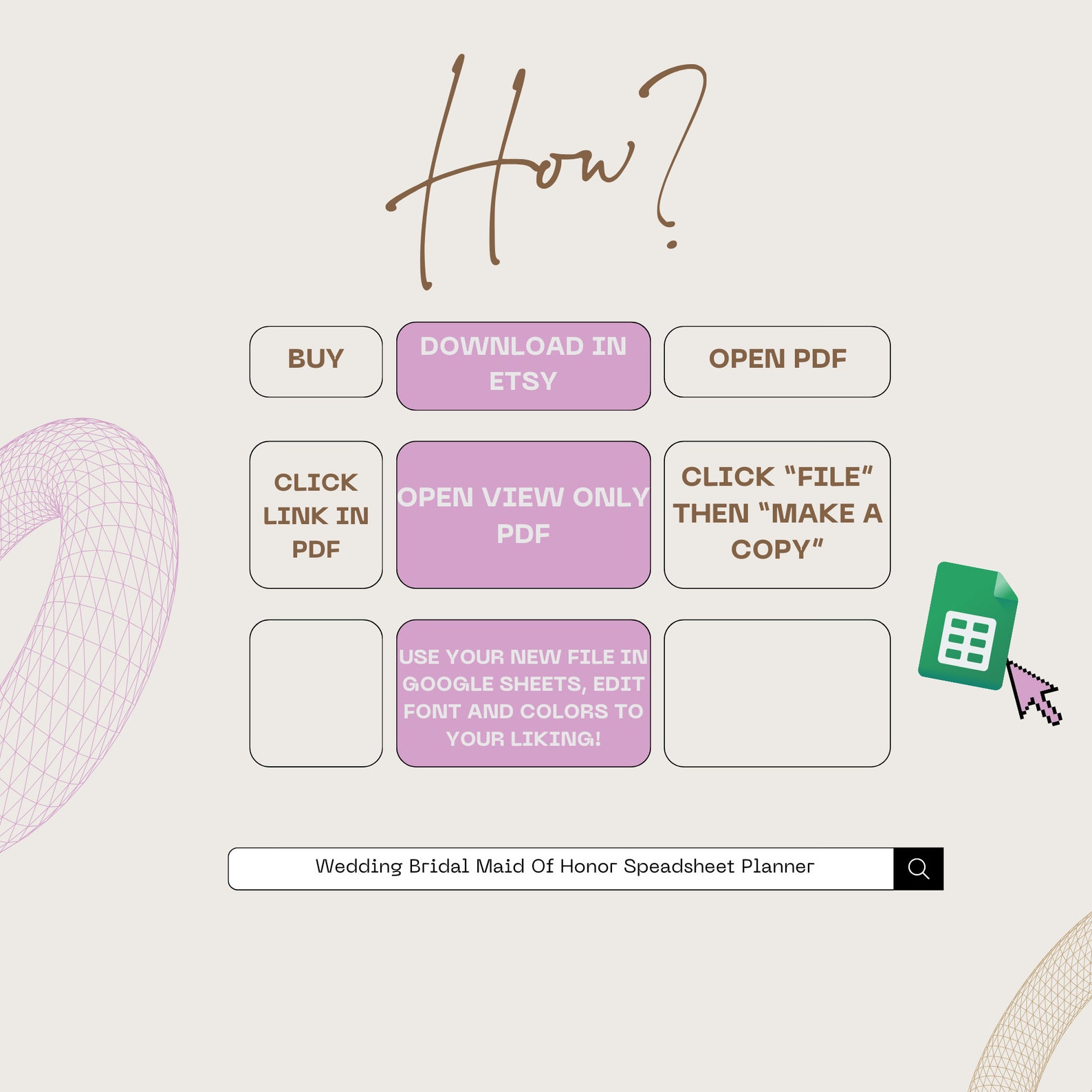 Wedding Google Spreadsheet Maid of Honor Google Sheets Bridal Party ...