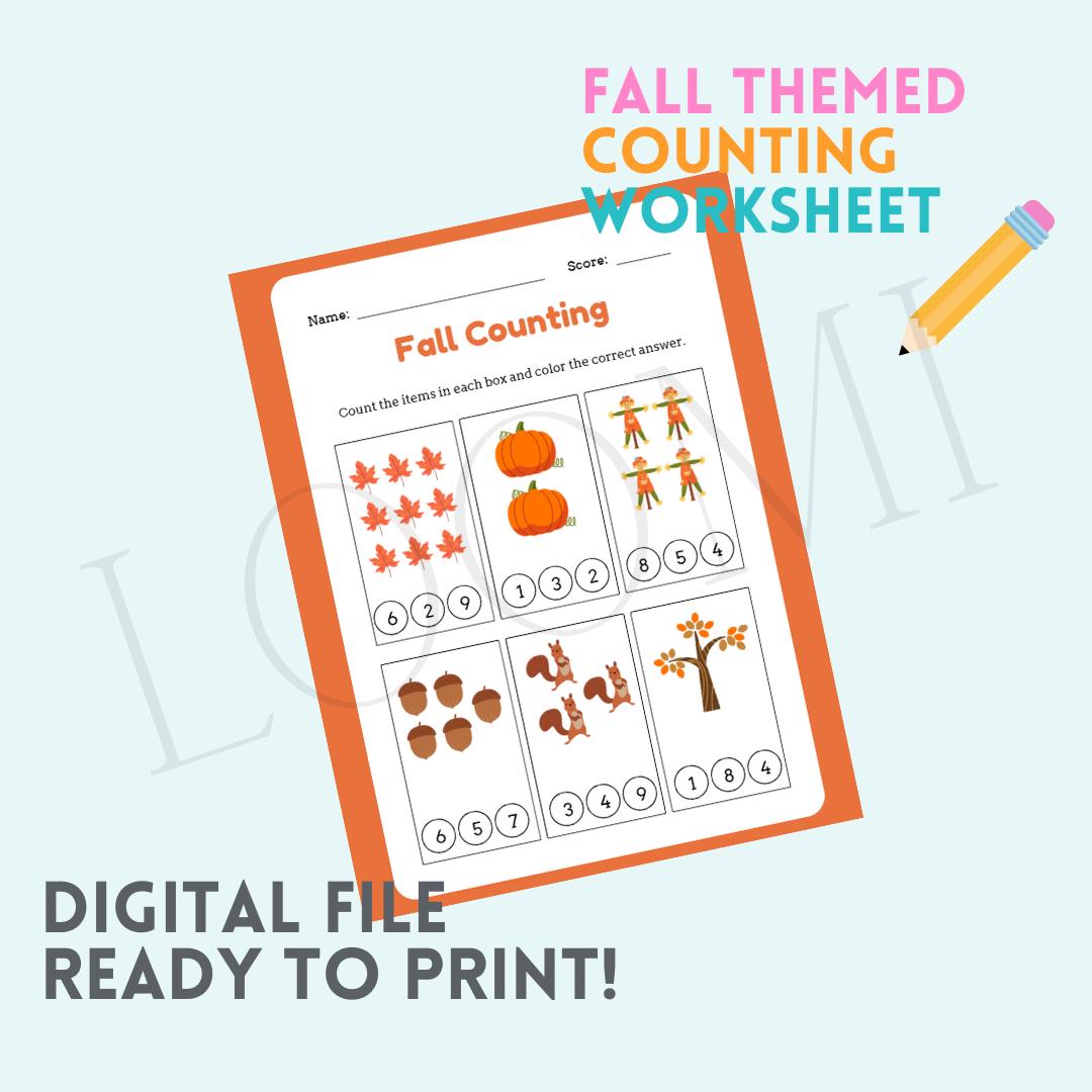 Fall Counting Worksheet | Autumn Math Activity | Preschool Kindergarten ...