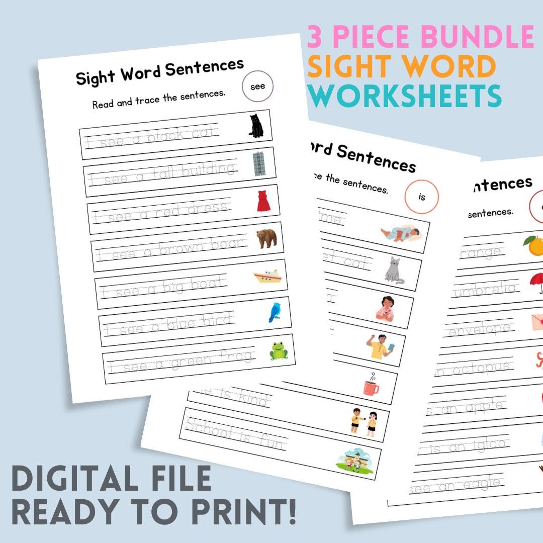 Sight Word Tracing Worksheets: Handwriting Practice (PDF) - Etsy