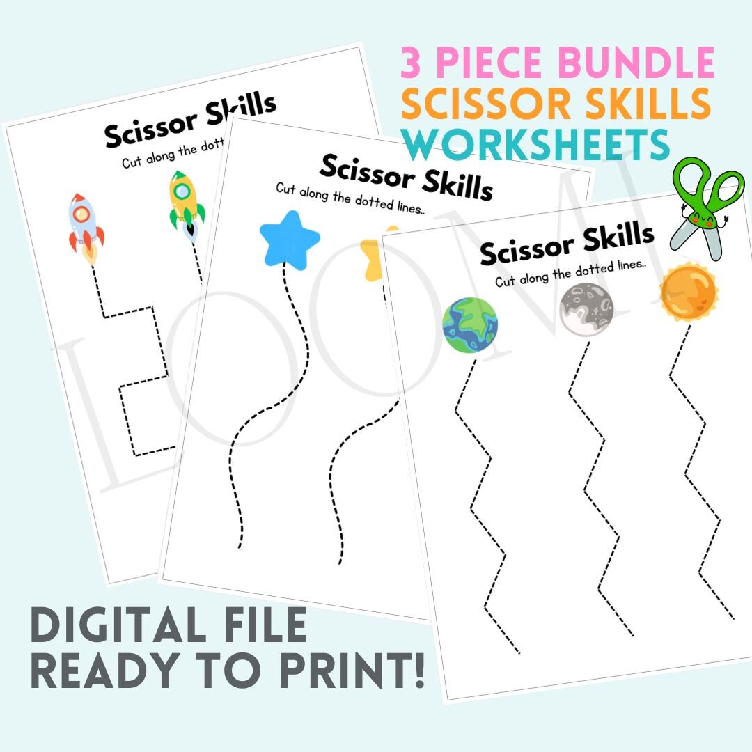 Scissor Skills Space Cutting Worksheets for Kids | Preschool Fine Motor ...