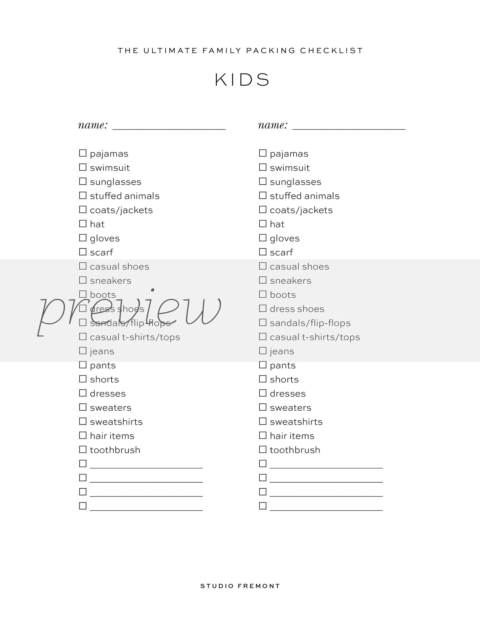 The Ultimate Family Packing List | 9-page PDF Printable Vacation Travel ...
